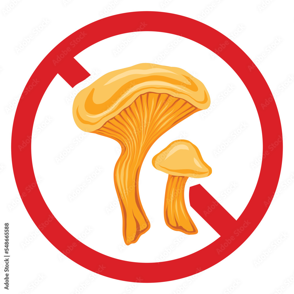Prohibition sign with poisonous mushroom. Vector chanterelle in the ...