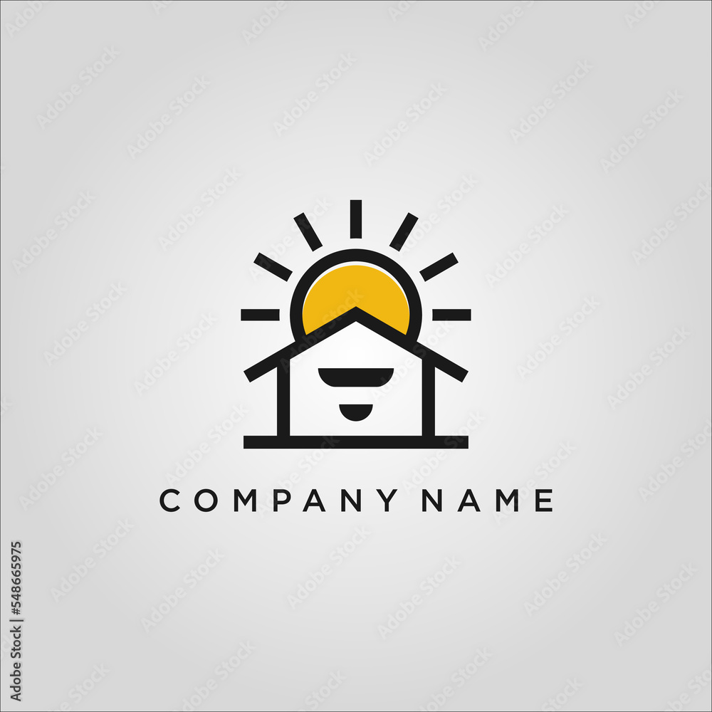 Sun house logo design. Minimalist house logo. Solar house symbol emblem ...