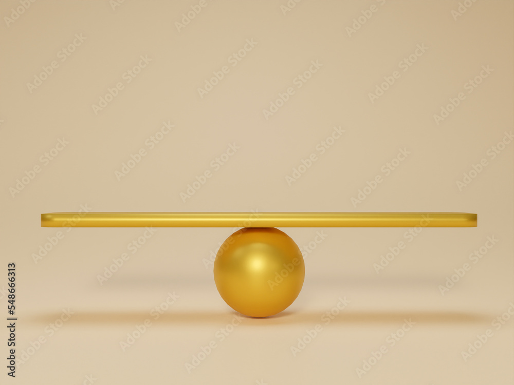 3D see saw balance isolated on gold background. The seesaw has a pivot ...