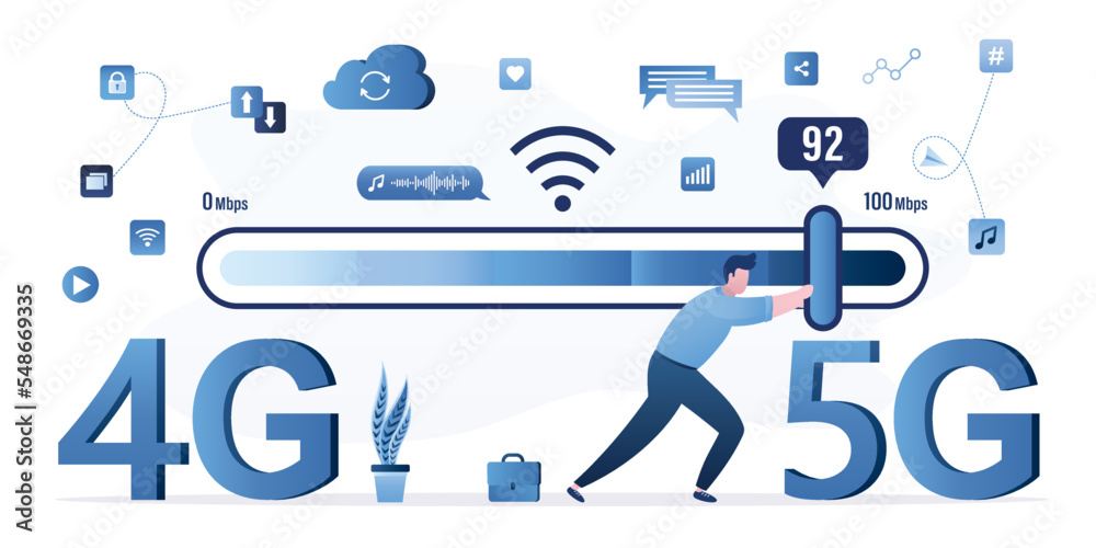 User speeds up wireless internet. Switching from 4g to 5g technology ...