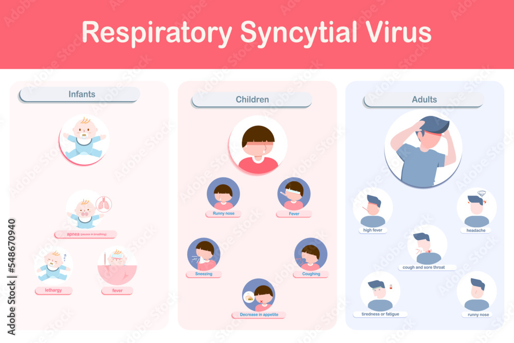 Infographic of symptoms of respiratory viral (RSV) symptoms affecting ...