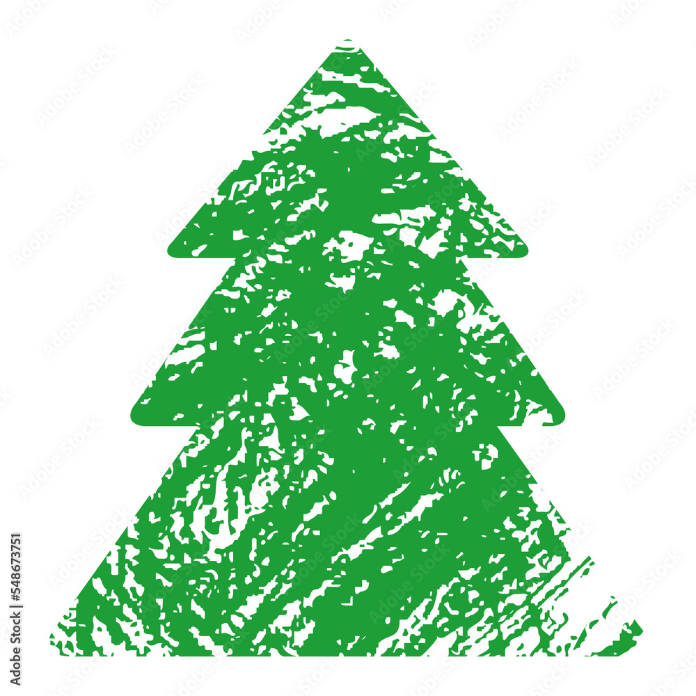Christmas striped tree crayon hand drawing with stroke. Holyday shape ...