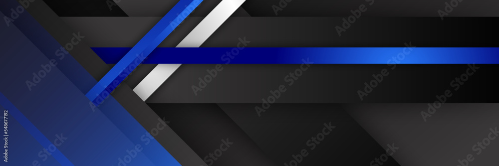 Dark blue and black abstract banner background. Blue geometry shine and ...