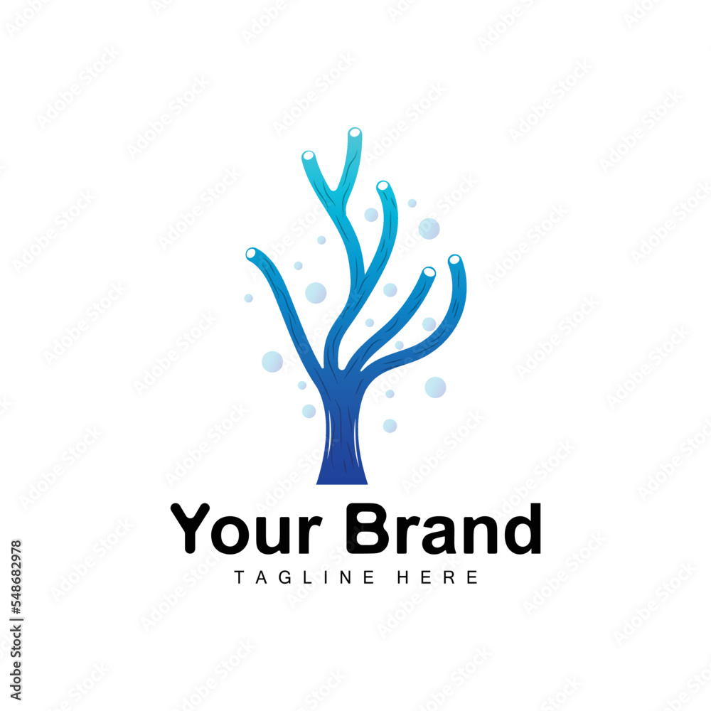 Coral Logo, Sea Plants Place Marine Animals, Ocean Vector, Seaweed ...