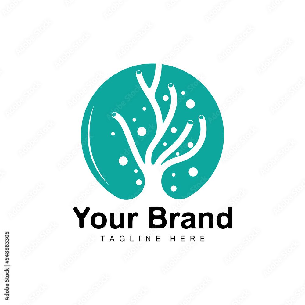 Coral Logo, Sea Plants Place Marine Animals, Ocean Vector, Seaweed ...