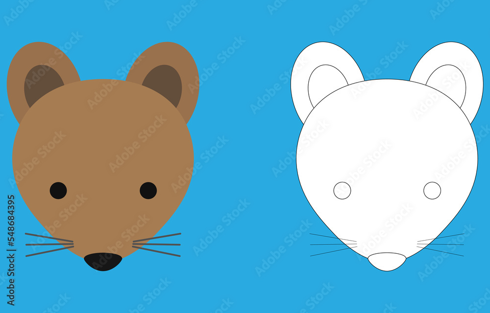Rat face cartoon character. Cute outline rat animal face coloring book ...