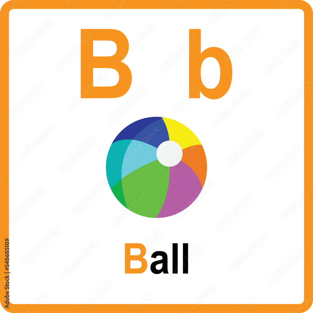 Alphabet B is for Ball vector image. alphabet flash card. Stock Vector ...