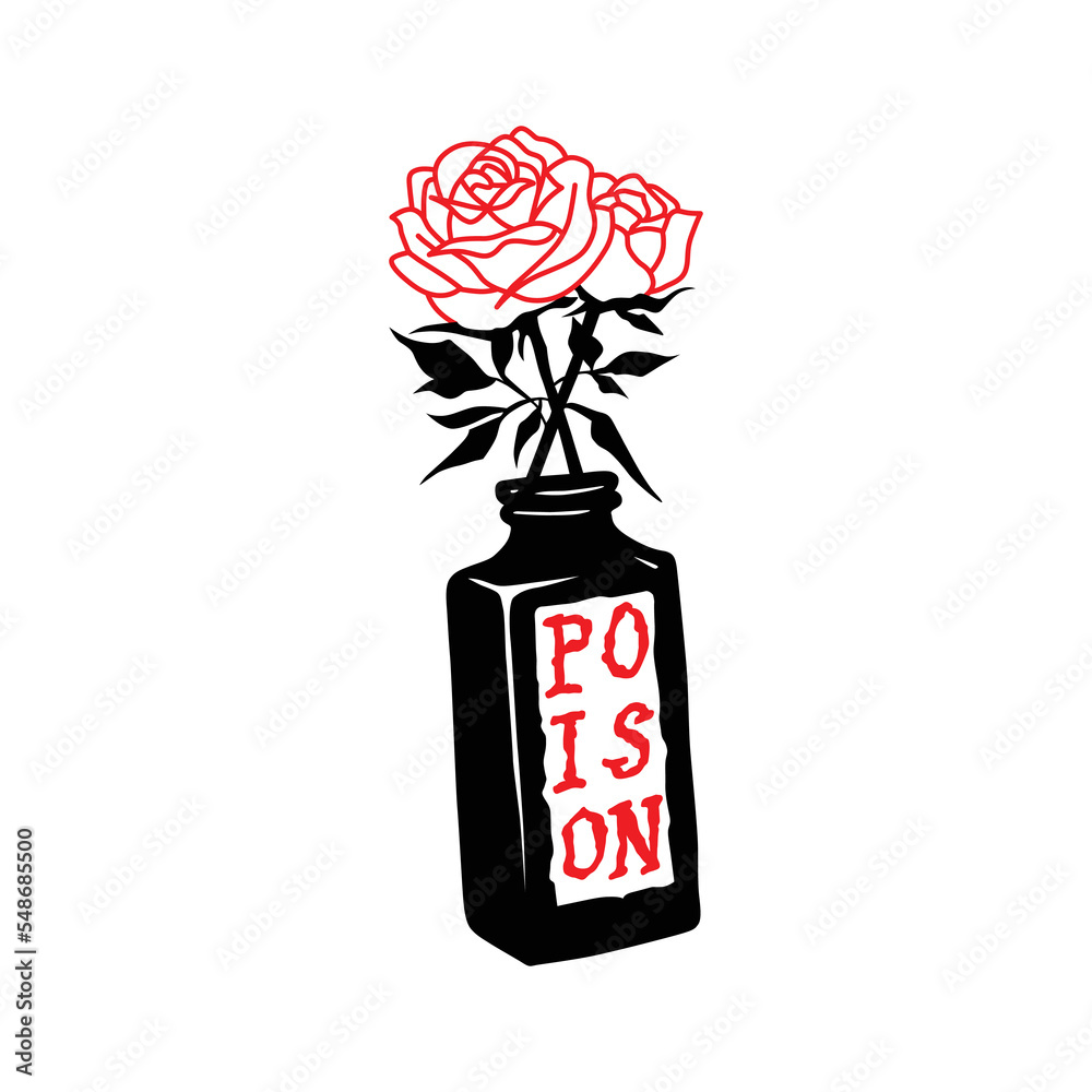 image of a bottle with the red inscription POISON,in which there are ...