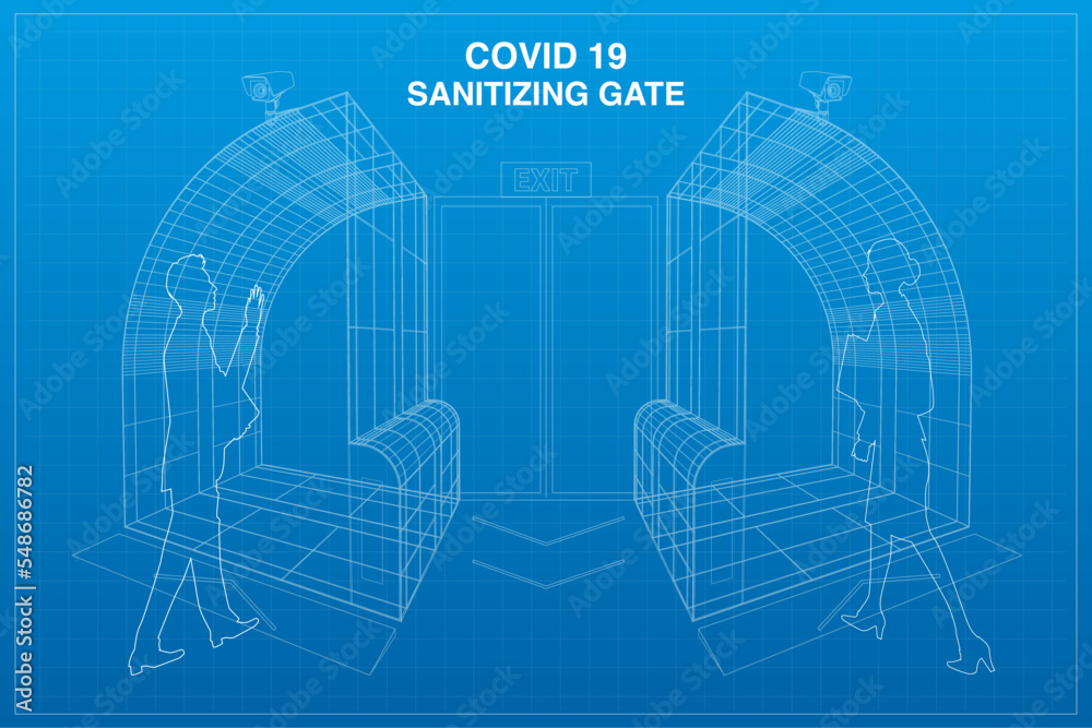 Covid 19 protection sanitizing gates blue print design and social ...