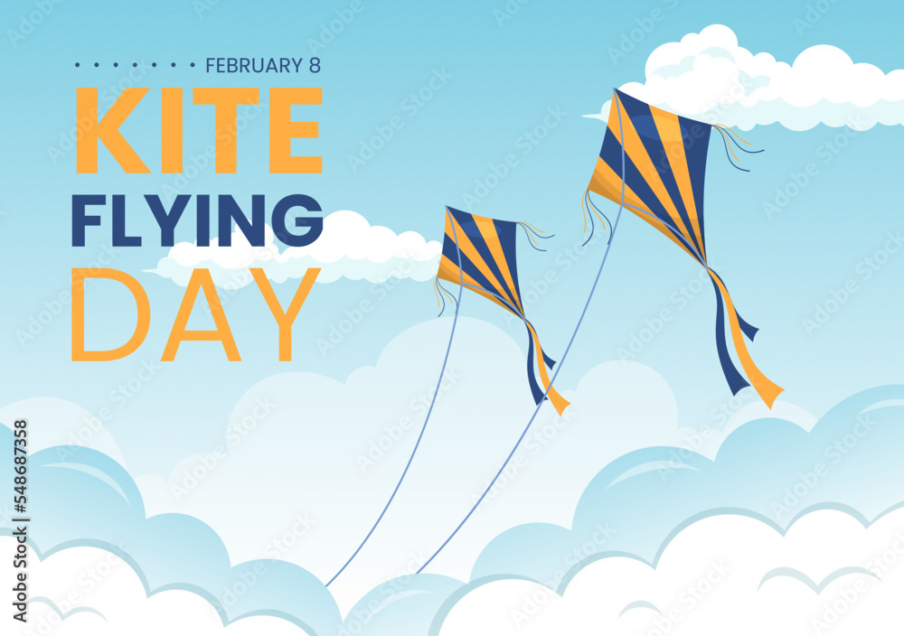 National Kite Flying Day on February 8 of Sunny Sky Background in Kids ...
