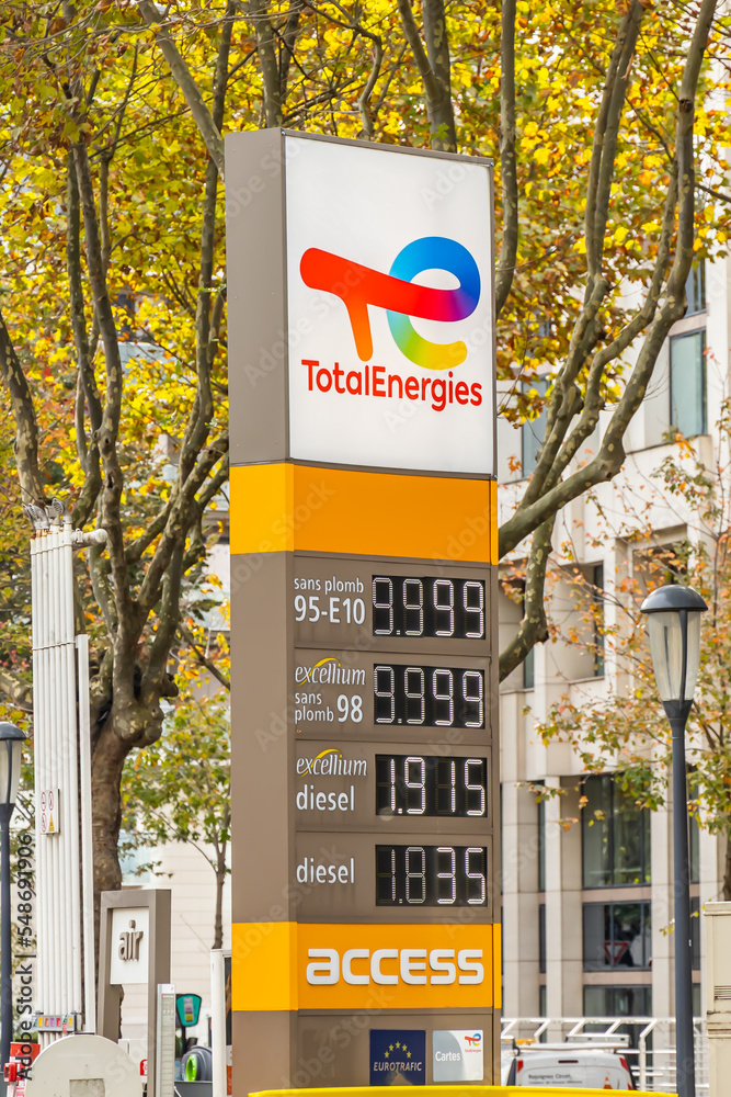 Total Energies gas station display with only diesel and no gasoline ...