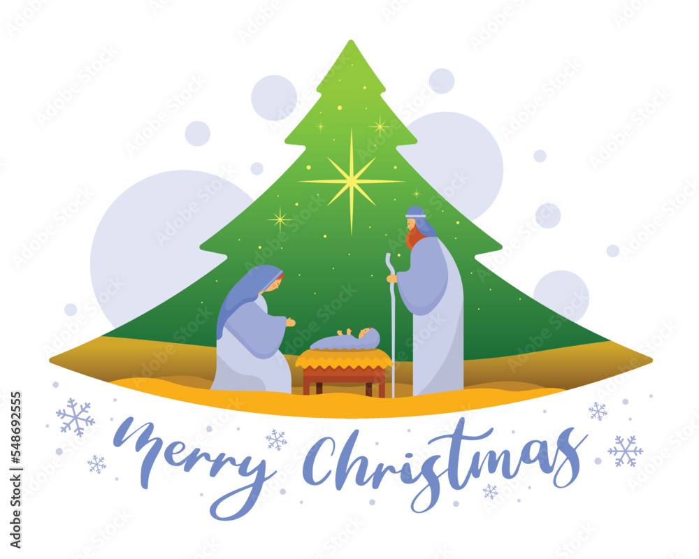 Cartoon Tree With Christmas Creche