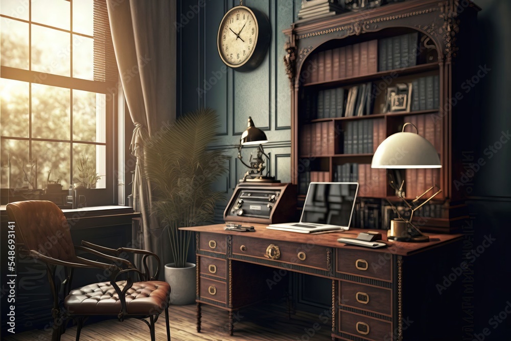 vintage home office interior background. Generative AI Technology Stock ...