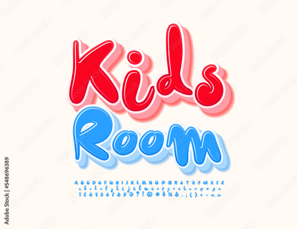 Vector playful Emblem Kids Room. Funny Blue 3D Font. Bright handwritten ...