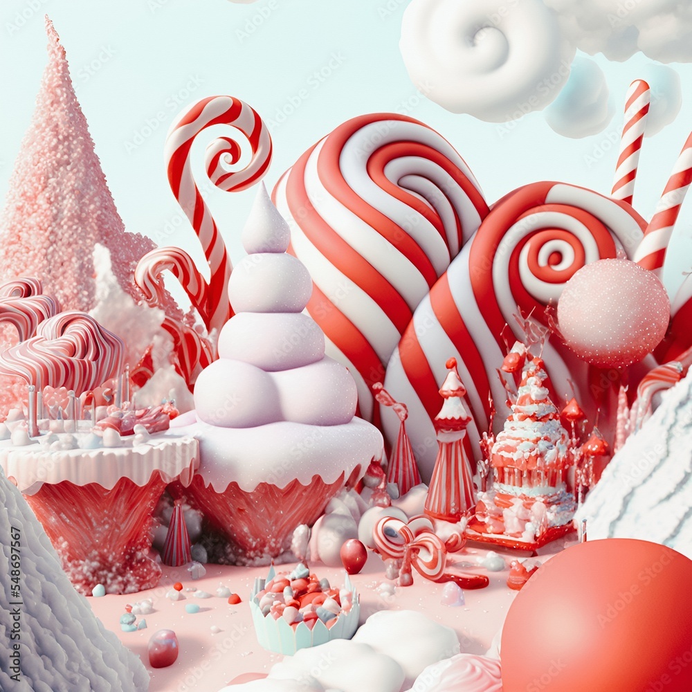 A beautiful dreamy fairy tale town surrounded by sugar mountains built ...
