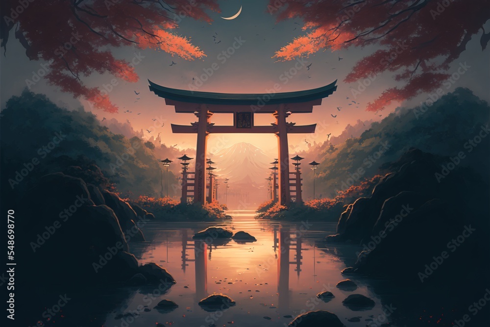 Japanese shrine. Mystery. Concept art Stock Illustration | Adobe Stock