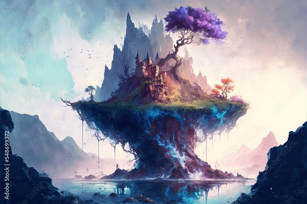 fantasy sky floating island, concept art, digital painting Stock ...