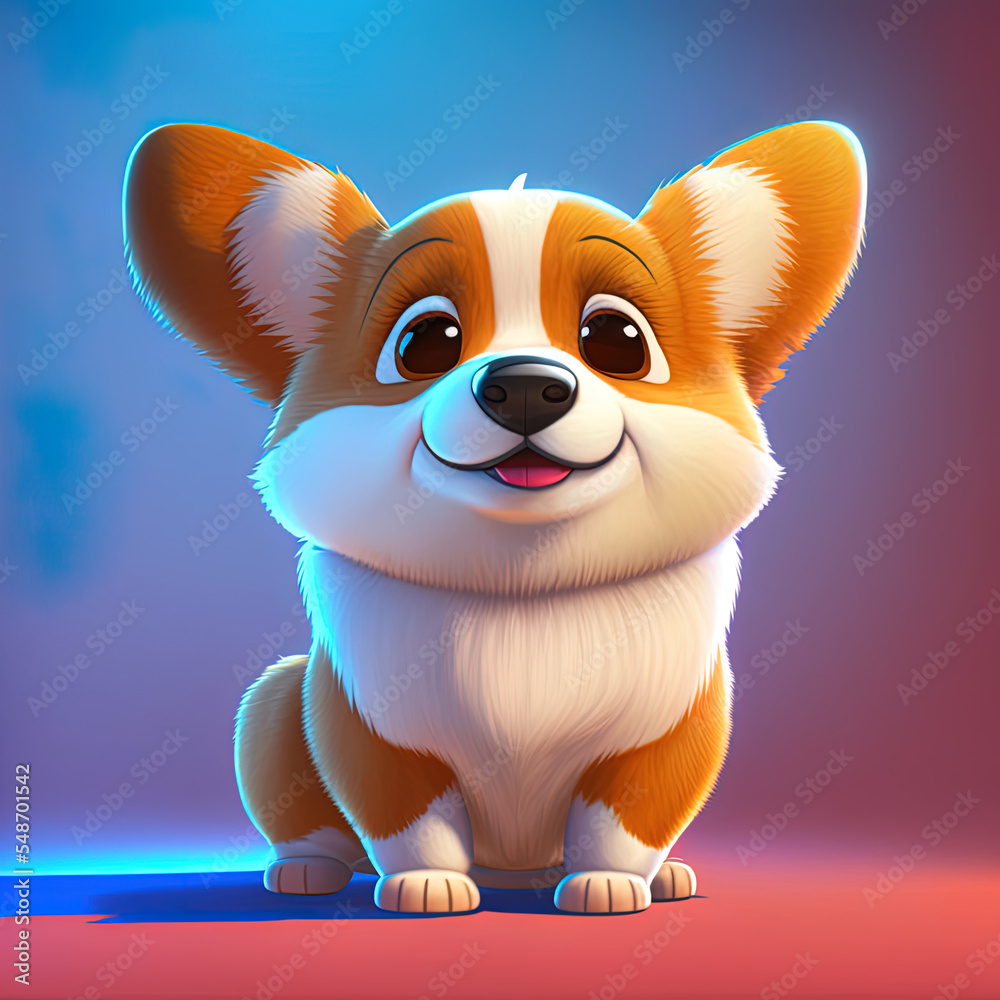 3D cartoon character of a corgi dog on gradient background. 3D ...