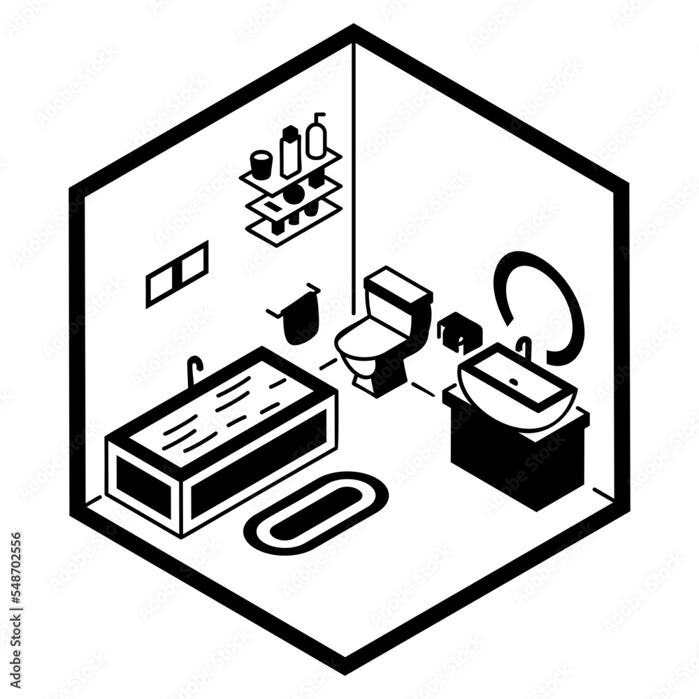 Jacuzzi bath with washstand vector color isometric icon design, compact ...