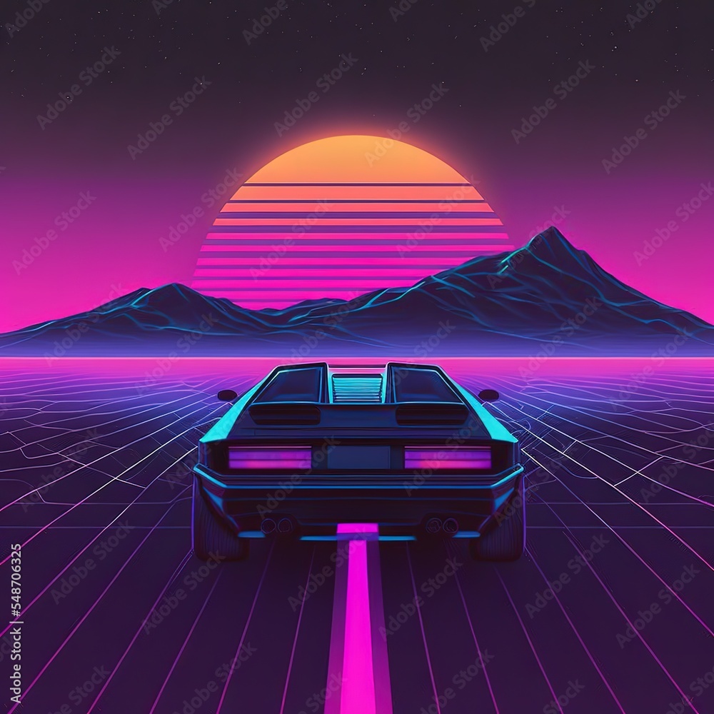Synthwave car, retrowave car in 1980 style Stock Illustration | Adobe Stock