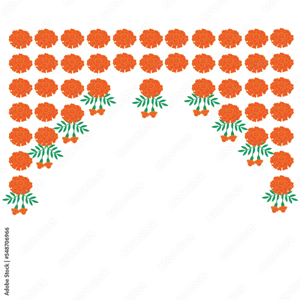 Flower garland of marigold flowers. Vector illustration isolated on ...