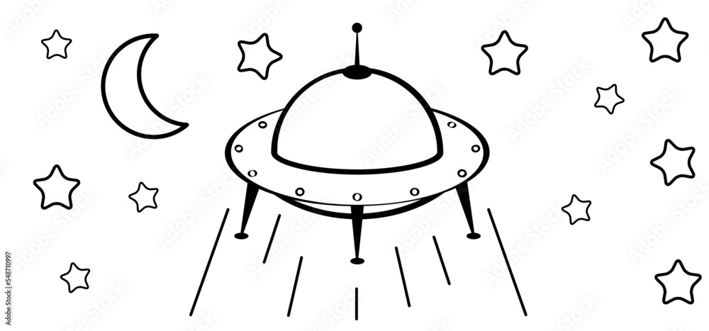 Ufo flying spaceship of aliens. For world UFO day. Cartoon Flying ...