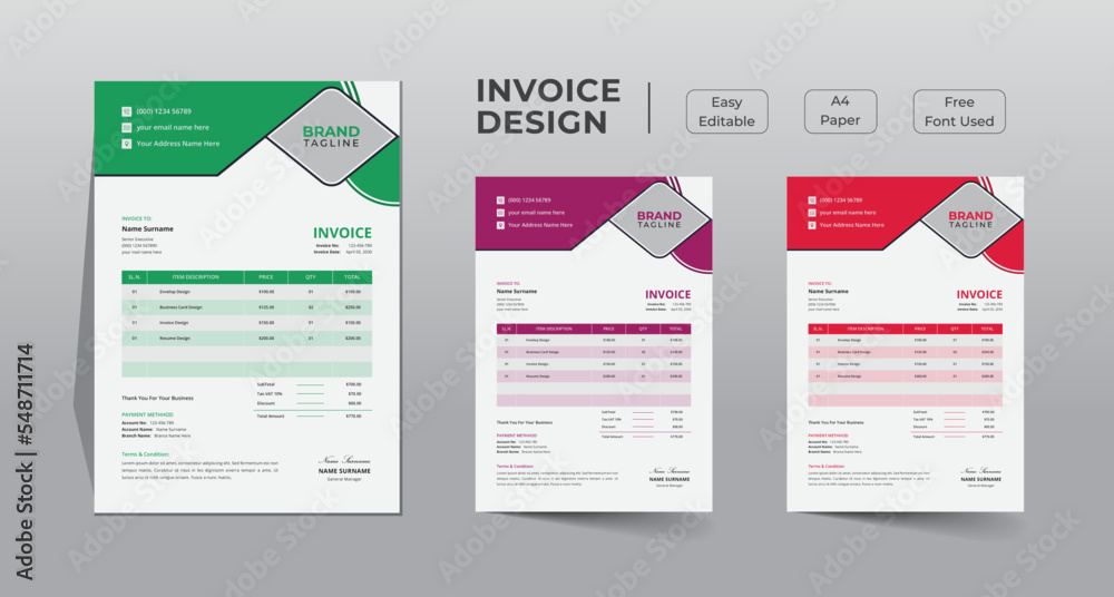 Vetor de Corporate and business invoice design template design, Company ...