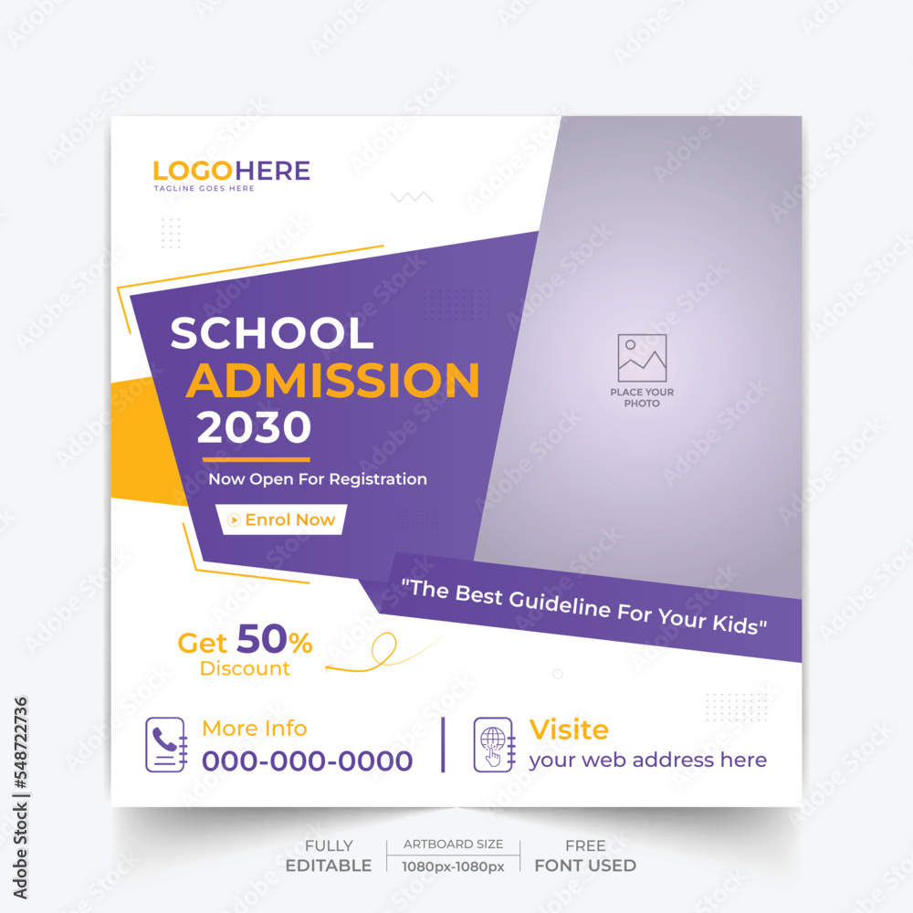 Education social media post design and kid's school admission post ...