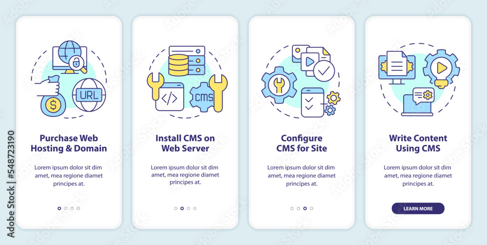 Building website with CMS onboarding mobile app screen. Platform ...