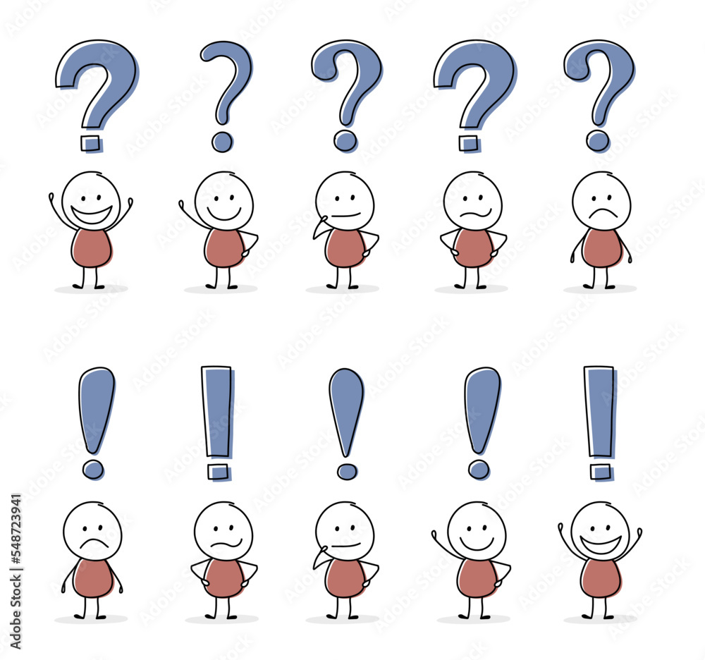 Collection of funny stickman with question mark and exclamation mark ...