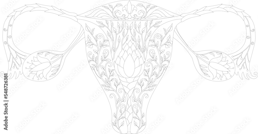 Beautiful Abstract Uterus Anatomy Decorated With Flowers Leaves And Ornamental Elements The