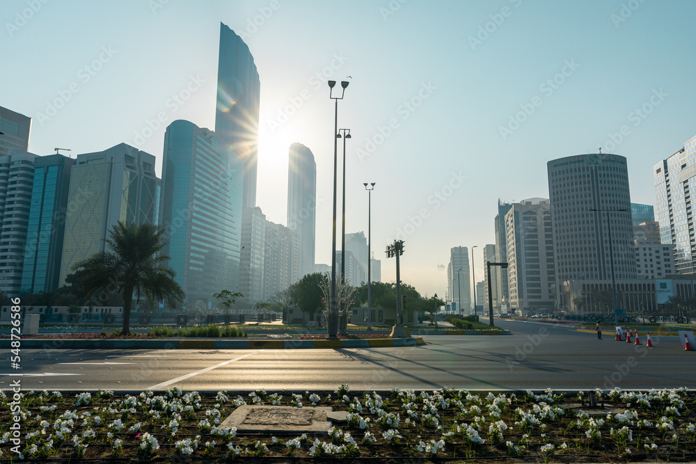 Abu Dhabi Streets and Skyscrapers. Tall Modern Glass Buildings in Abu ...
