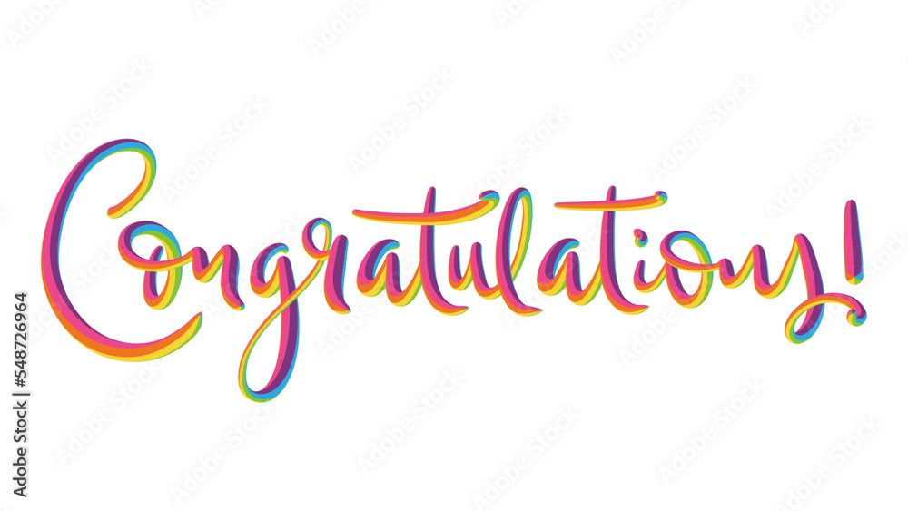 CONGRATULATIONS! colorful brush lettering on transparent background ...