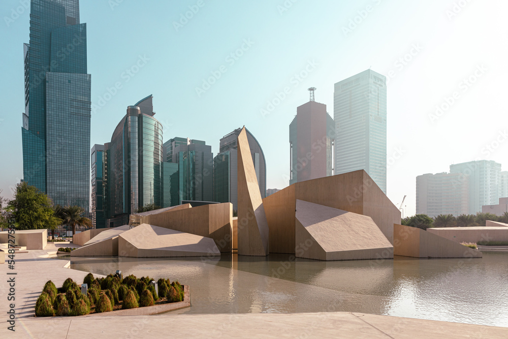 Abu Dhabi Streets and Skyscrapers. Tall Modern Glass Buildings in Abu ...