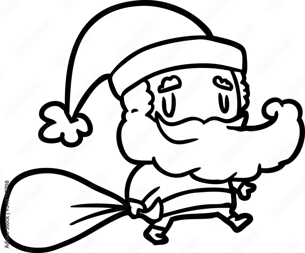 outline of a santa claus carrying sack of presents Stock Vector | Adobe ...