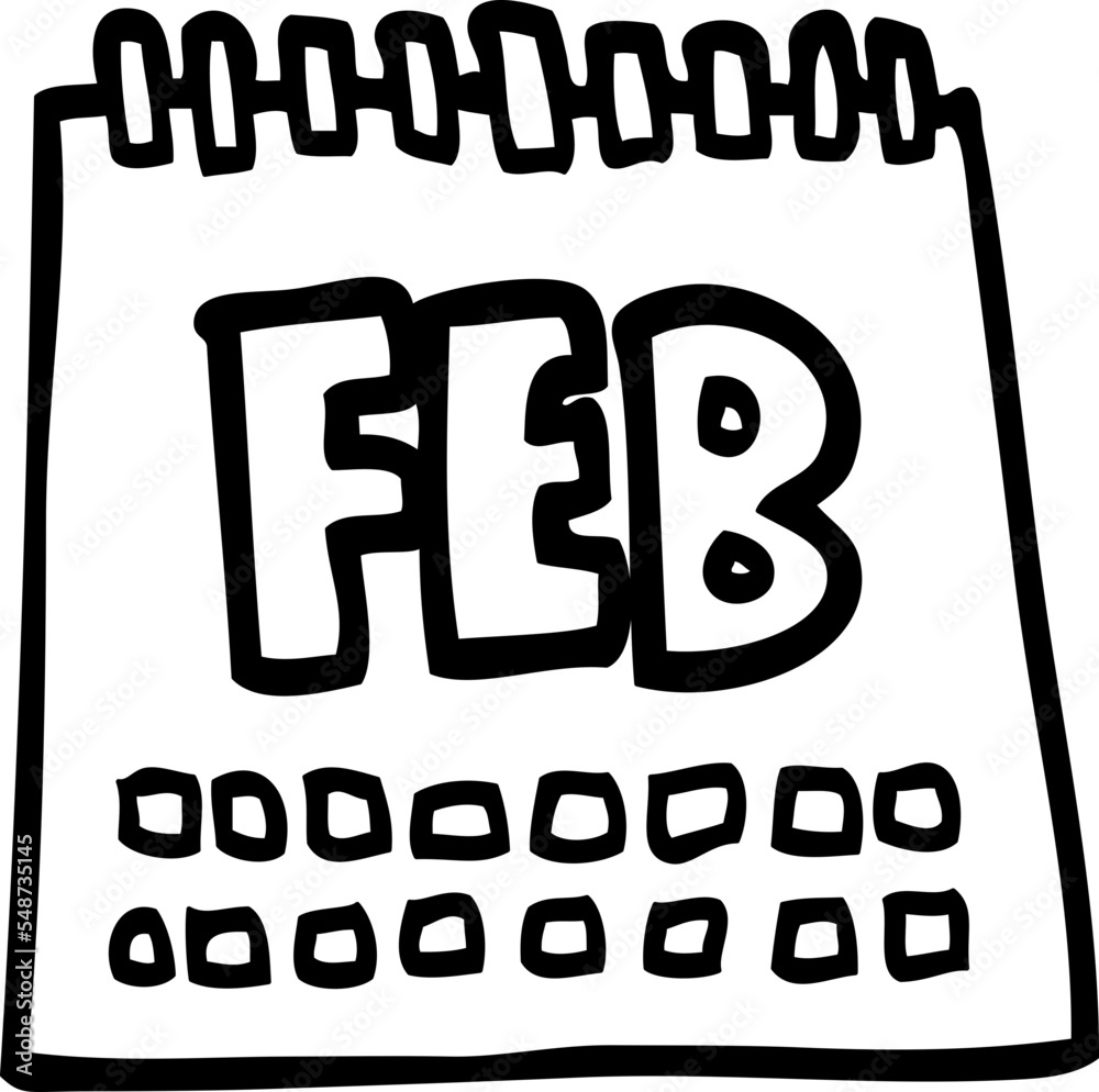 outline cartoon calendar showing month of february Stock Vector | Adobe ...