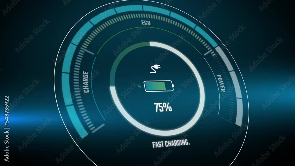 Battery charging digital display animation showing process of electric ...