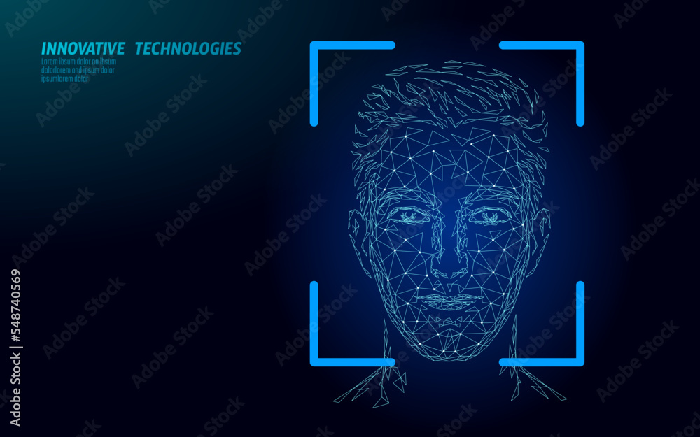 Low poly female human face biometric identification. Recognition system ... Low poly female human face biometric identification. Recognition system ...