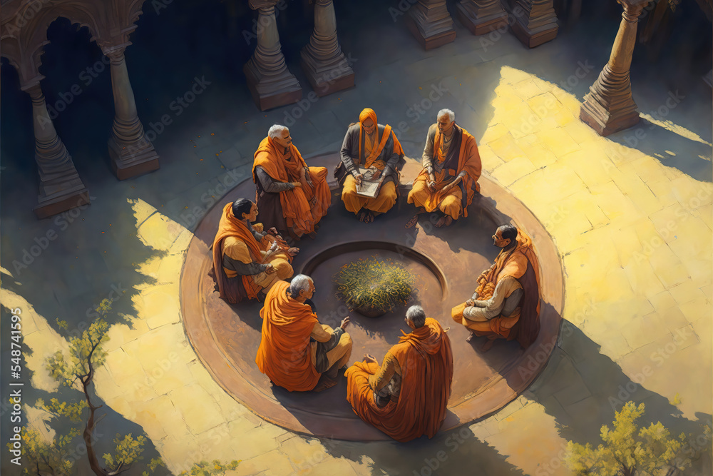 AI generated image of a conference of the Saptarshi or the divine seven ...