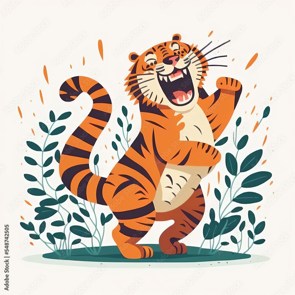 flat illustration tiger drawing. cute and adorable. can be used for ...