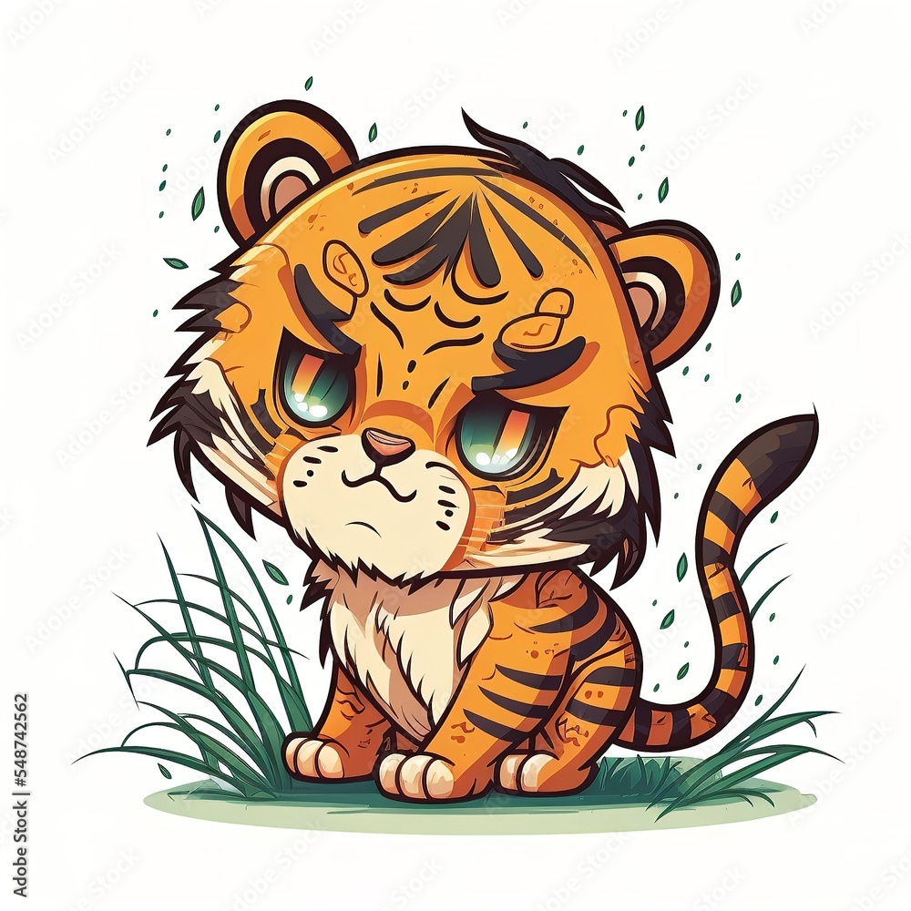 cute tiger cub cartoon sticker with white background. can be used to ...