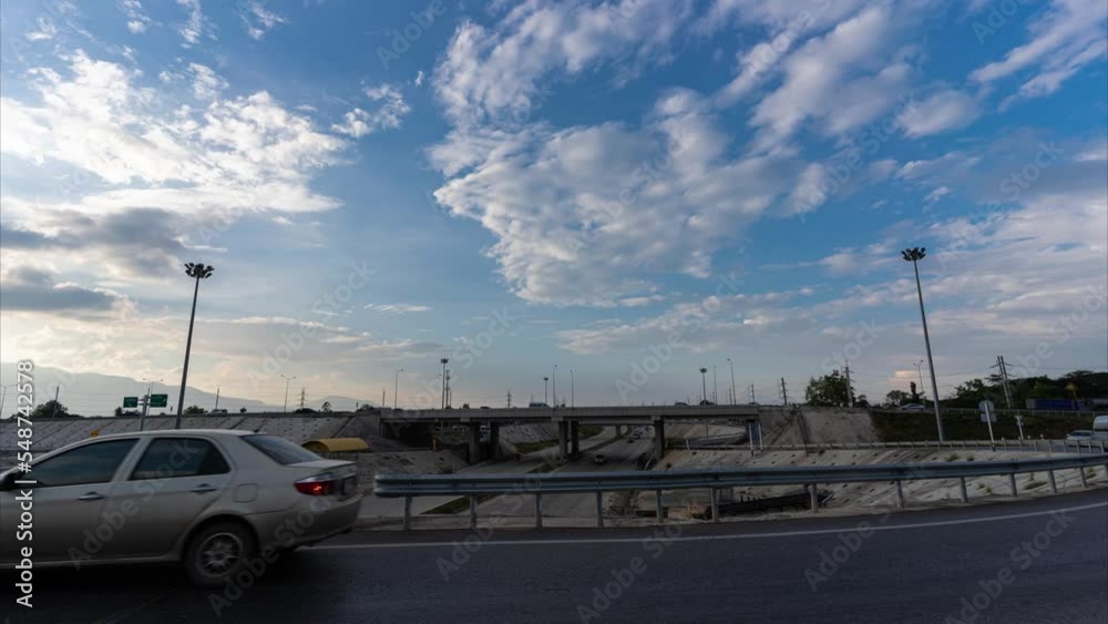 Time-lapse video showing the lights of cars driving on freeway traffic ...
