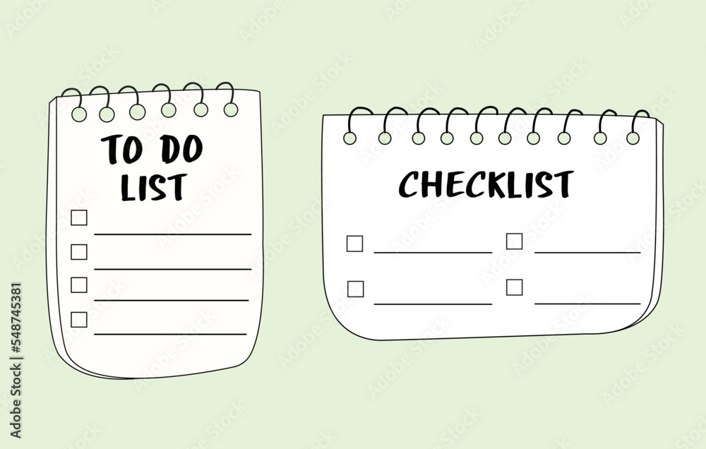 Set of to do list icons in doodle style. Checklist copybooks ...