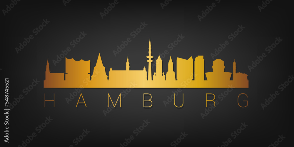 Hamburg, Germany Gold Skyline City Silhouette Vector. Golden Design ...