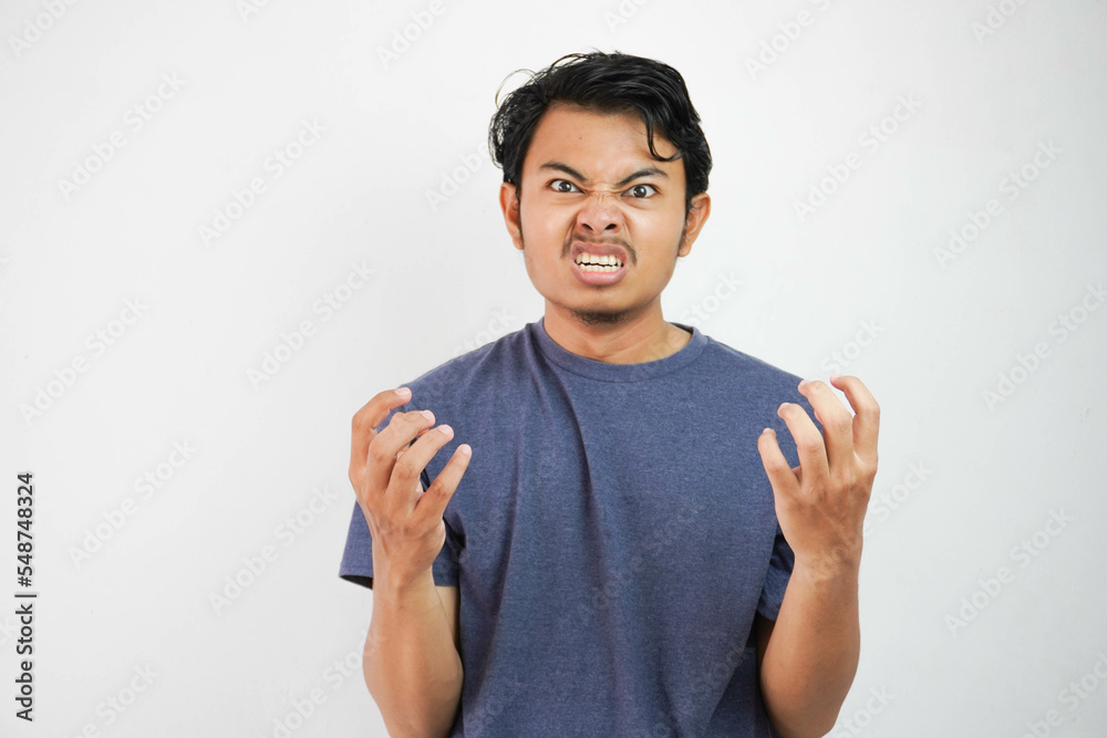 Portrait of angry pensive crazy Asian man screaming. Closeup Young ...