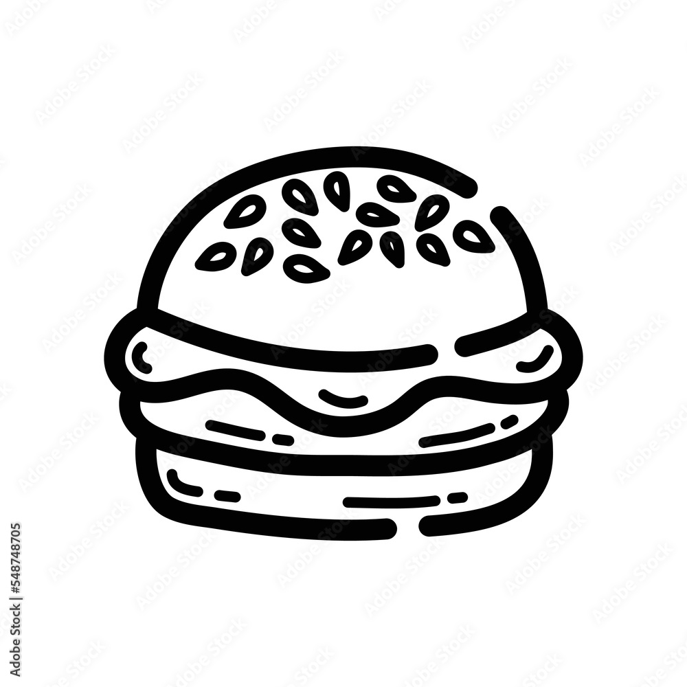 Burger doodle icon. Hand drawn symbol. Vector illustration. Stock ...