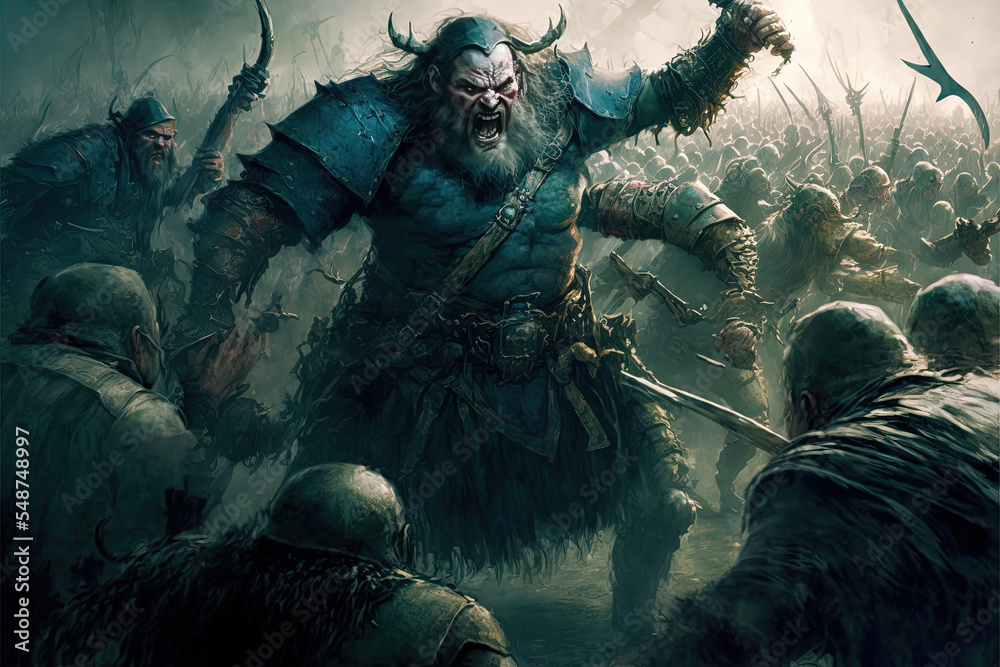 Fantasy concept art featuring viking barbarian warriors in a ...