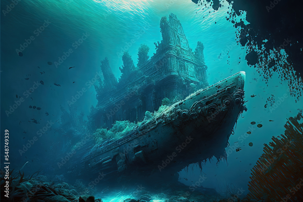 The lost city of Atlantic art. Digital illustration featuring a lost ...