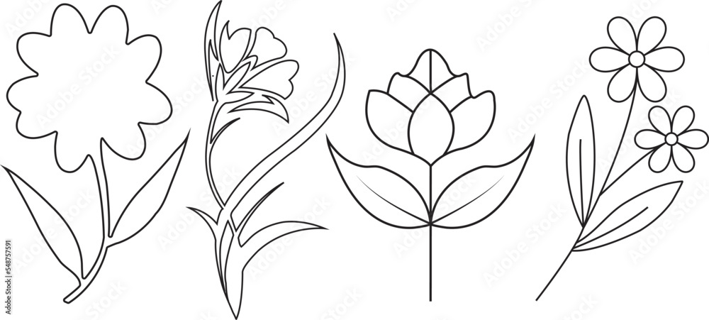 outline flower,flower outline,single line art vector flower ...