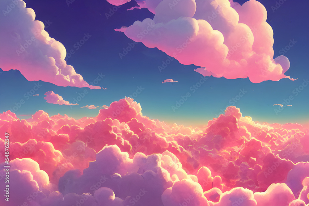 Gorgeous pink clouds lit by the sun. Stock Illustration | Adobe Stock